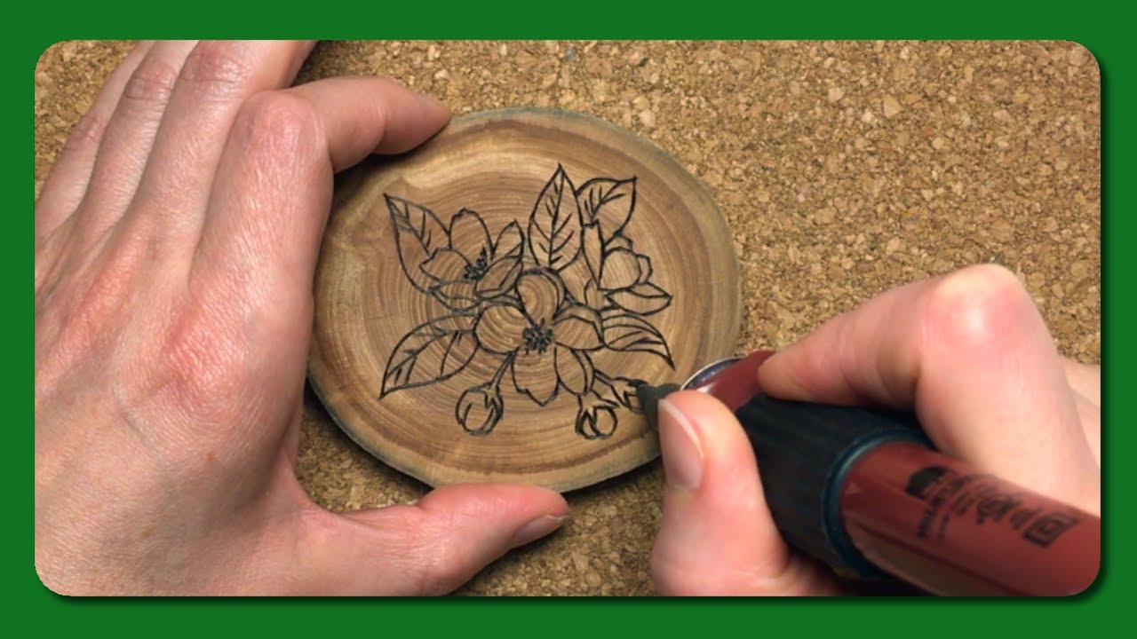 Burning Apple Blossoms Onto Apple Wood - YouTube