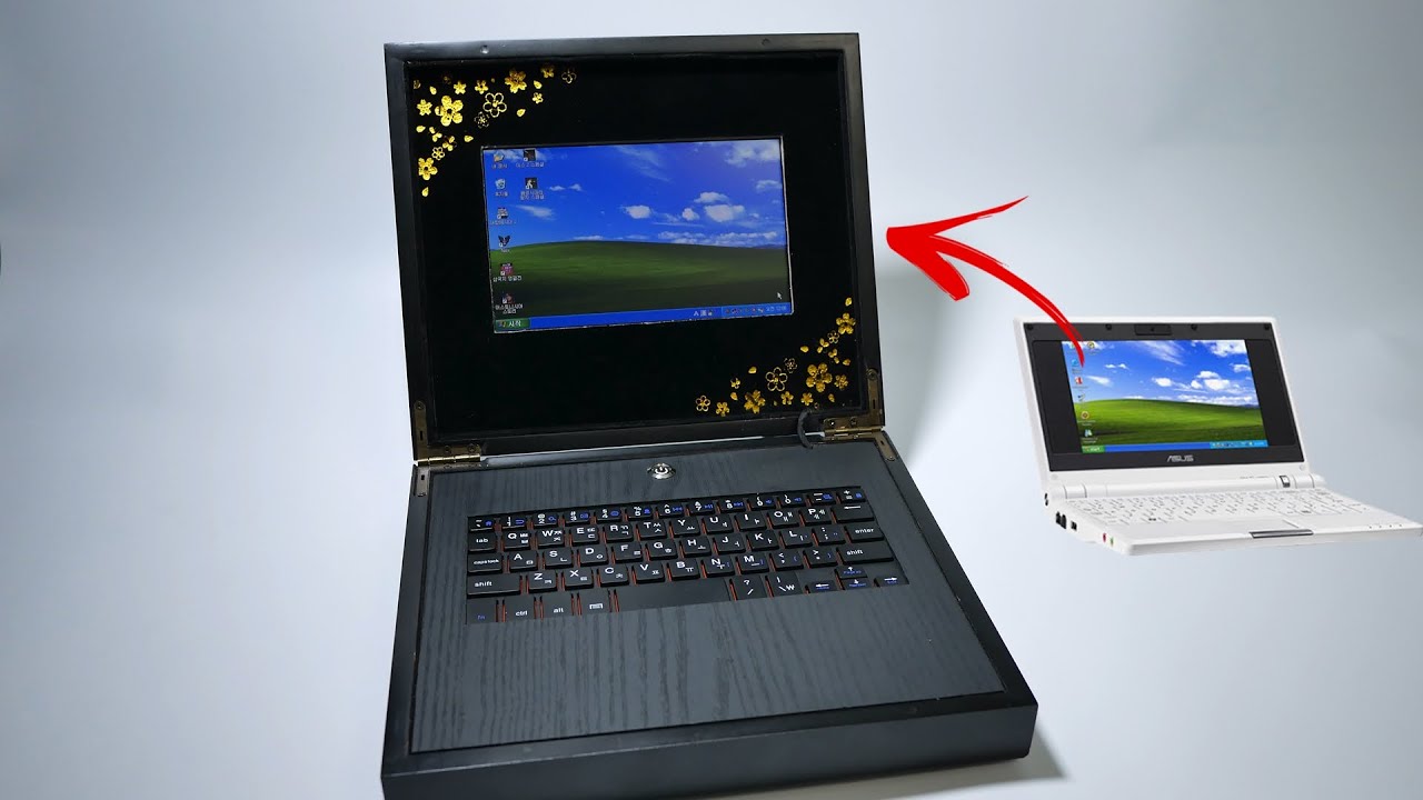 윈도우 XP 넷북을 고풍스러운 나무 노트북으로 개조해보자 Convert Windows XP netbook into an ...