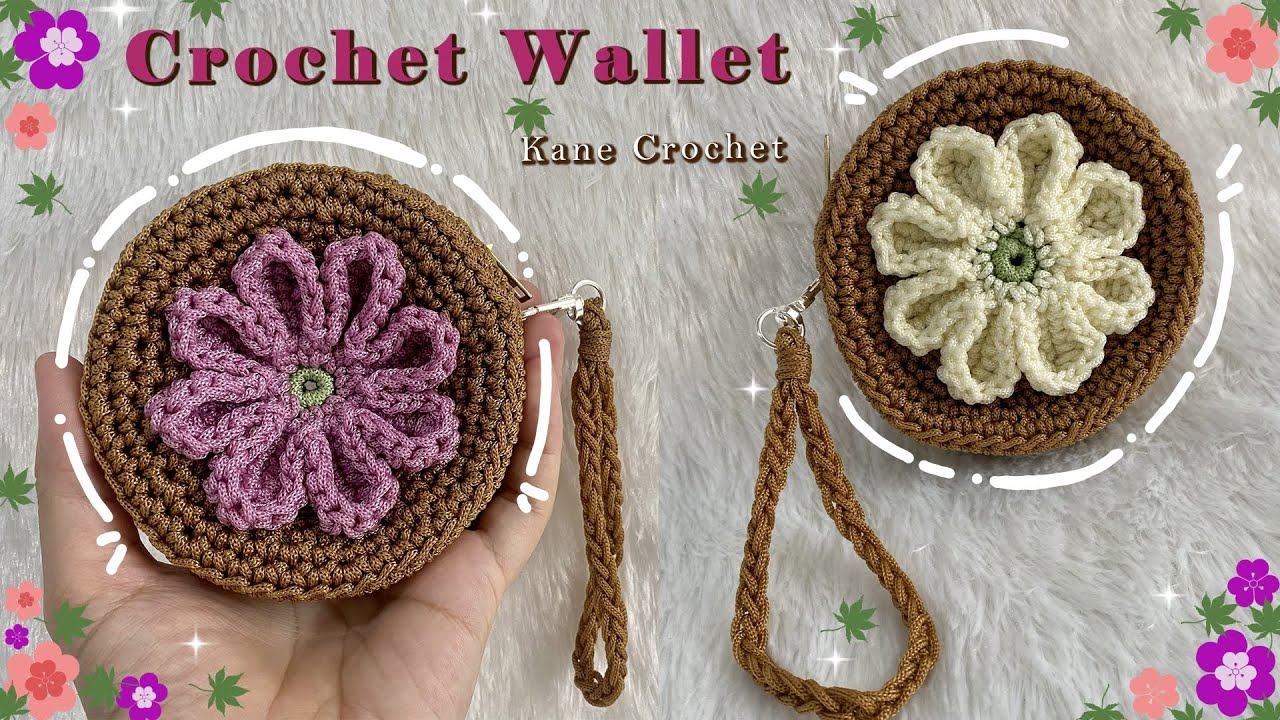 CROCHET WALLET 🌸 Round Crochet Coin Purse Decorated with Flowers - YouTube