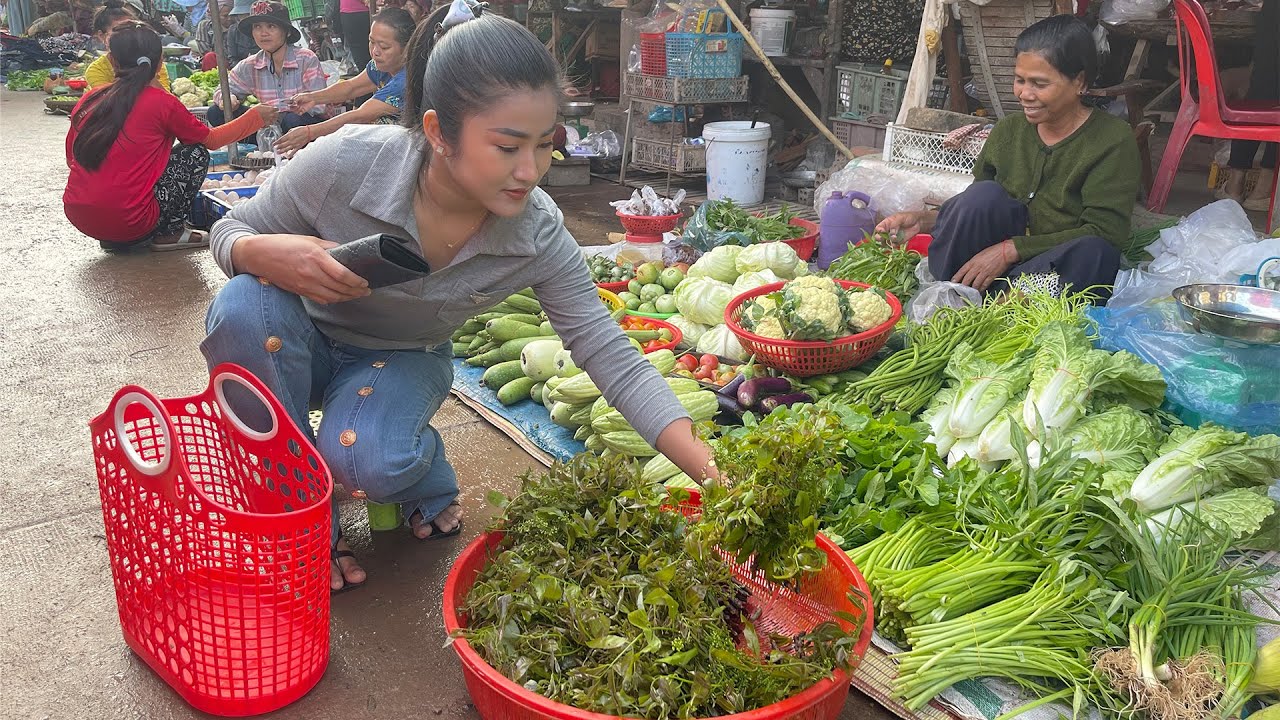 Market show, Buy ingredient to make Sdao salad - Sdao salad recipe ...