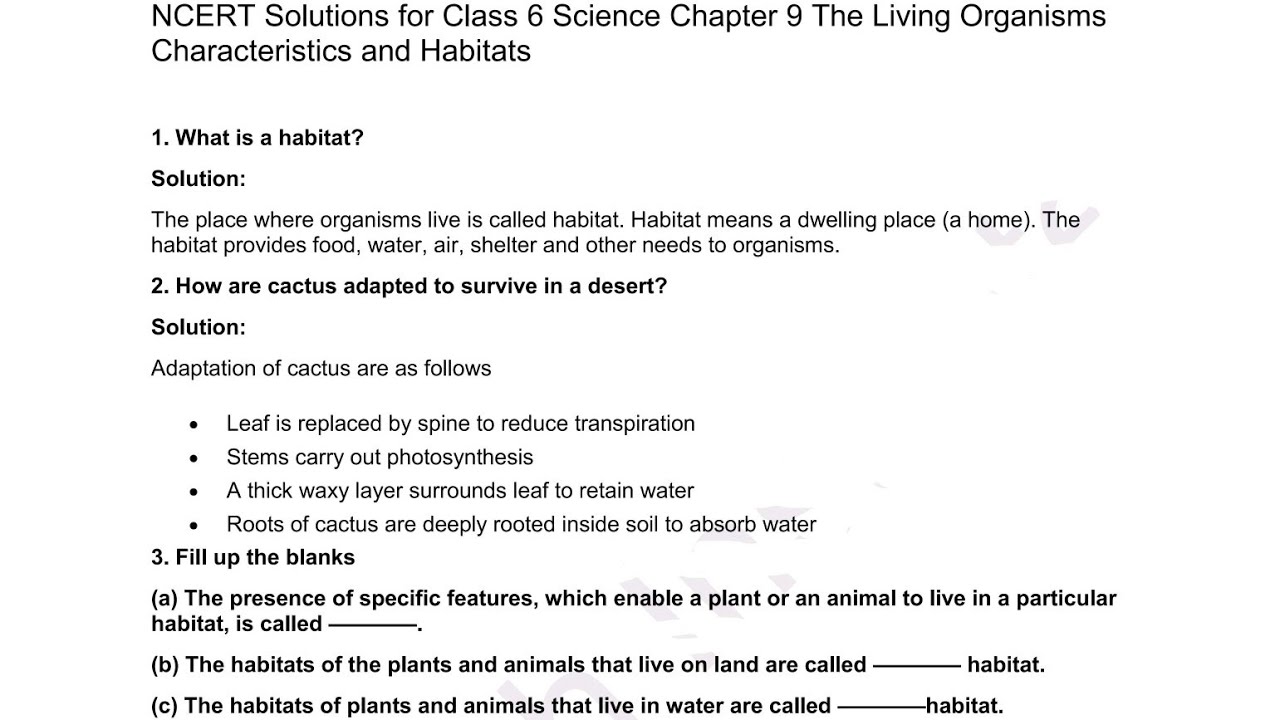The Living Organisms Characteristics and Habitats NCERT Solutions for ...