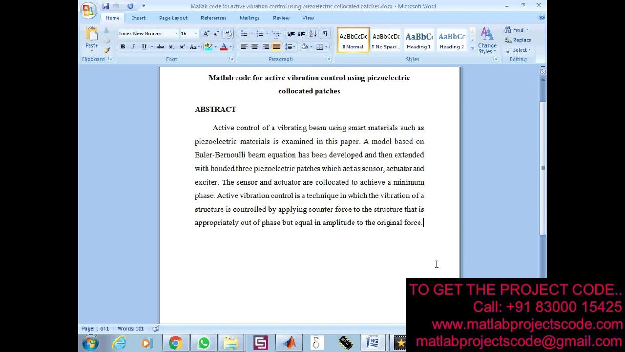 Matlab code for active vibration control using piezoelectric collocated patches - YouTube
