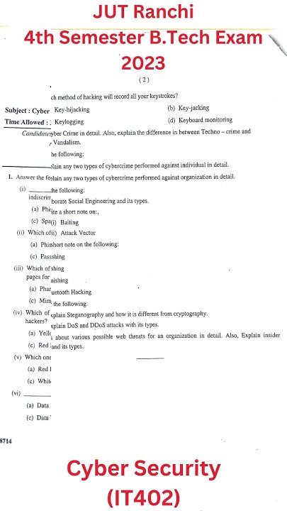 Cyber Security | JUT Ranchi | BTech 4th Sem exam 2023 | Previous Year Question #cybersecurity # ...