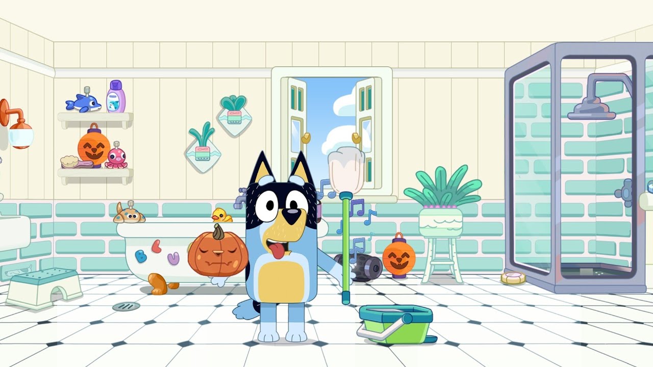 Bluey : Bandit Heeler Cleaning up Bathroom || Halloween Gameplay - YouTube