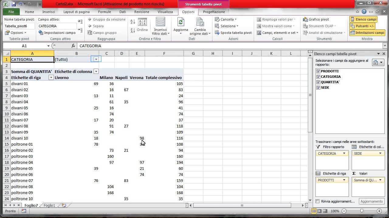 Tabella Pivot Excel 2010 - YouTube