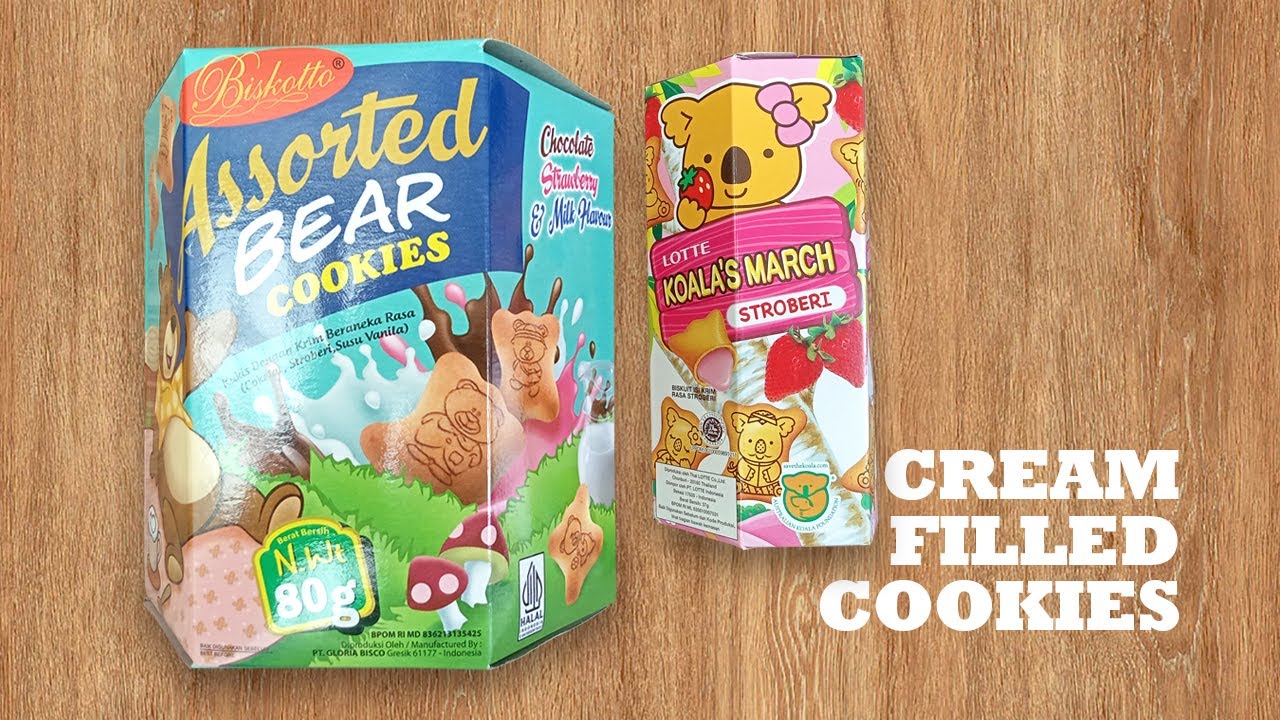 Biskotto Assorted Bear Cookies | Lotte Koala's March Stroberi - YouTube