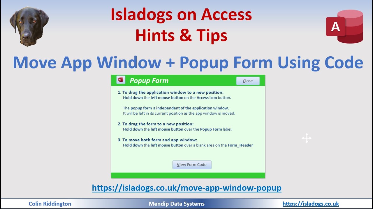 Move the Application Window AND Popup Form Using Code - YouTube