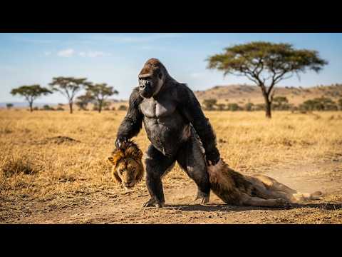 UNBELIEVABLE BATTLE: Giant Gorilla Vs King Lion || Who Is The Real King? Gorilla&Lion|Animal fight