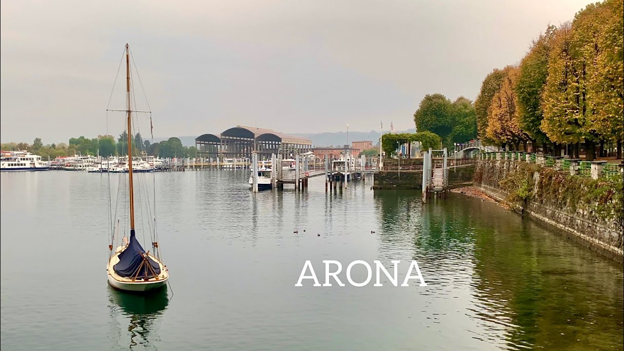 Arona, Italy 🇮🇹 Lake Maggiore. Walking tour in rainy day. Italian ...