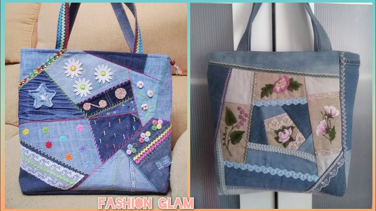 New Patchwork & Applique Work Embroidery Denim Tote Bags Designs - YouTube