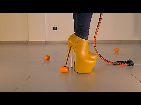 PrincessWalks - Denim Mistress Dominates Oranges in 19cm Heels - Whipping, Walking And Trampling