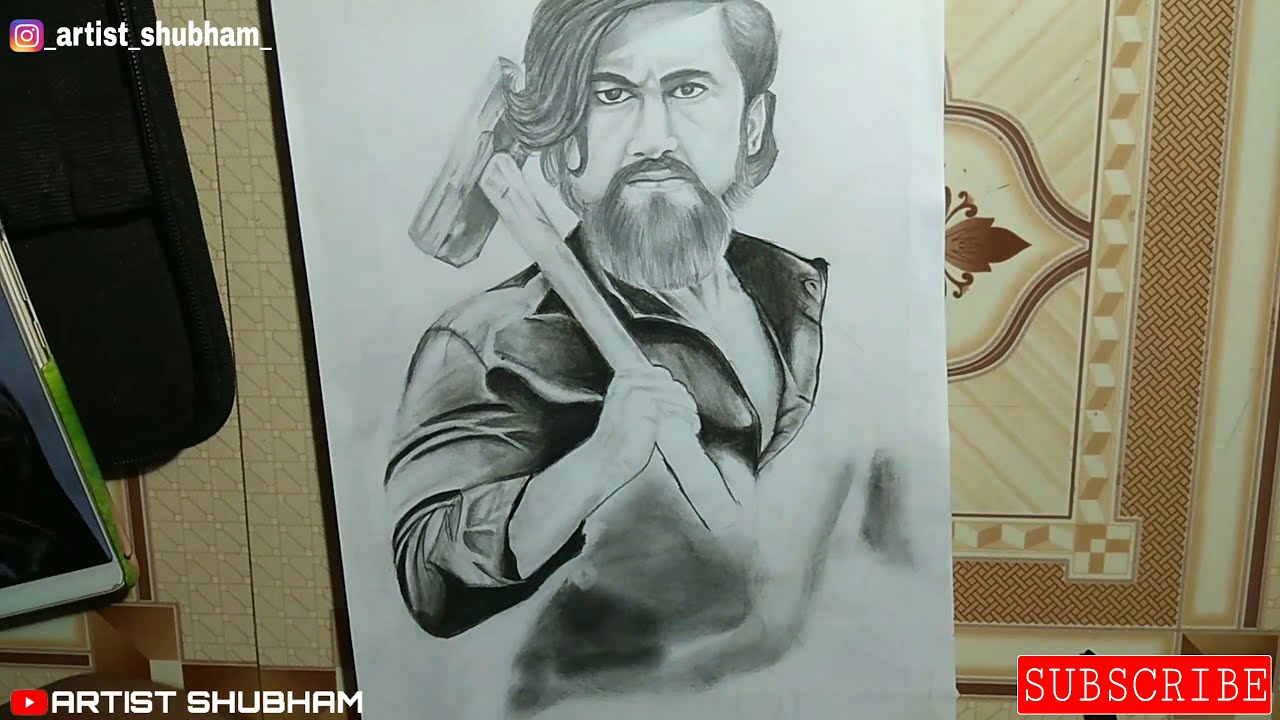 Drawing of Rocky bhai 🤩 | Yash | K.G.F chapter-1 How to draw Yash ...