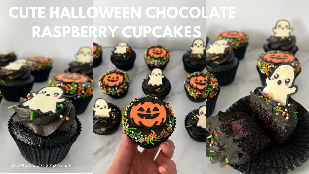Halloween Themed Black Cocoa Chocolate Cupcakes with Raspberry Filling ...