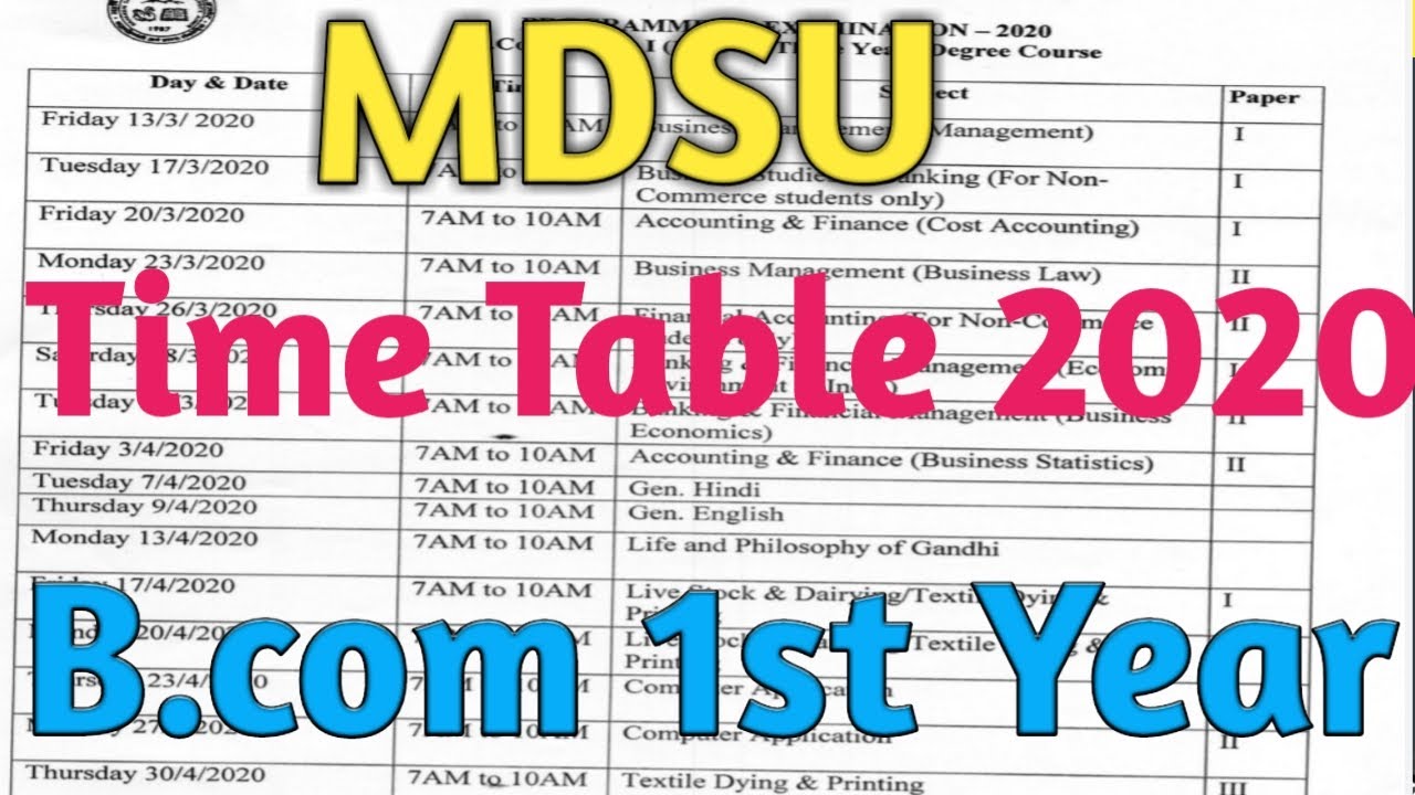 MDSU B 1st Year Time Table 2020 Private Regular Student B mdsu-b-1st-year-time-table-2020-private-regular-student-b