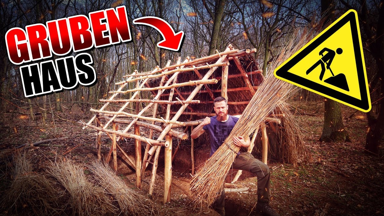 GRUBENHAUS Bushcraft Shelter #009 - Lagerbau - Outdoor Bushcraft Camp ...