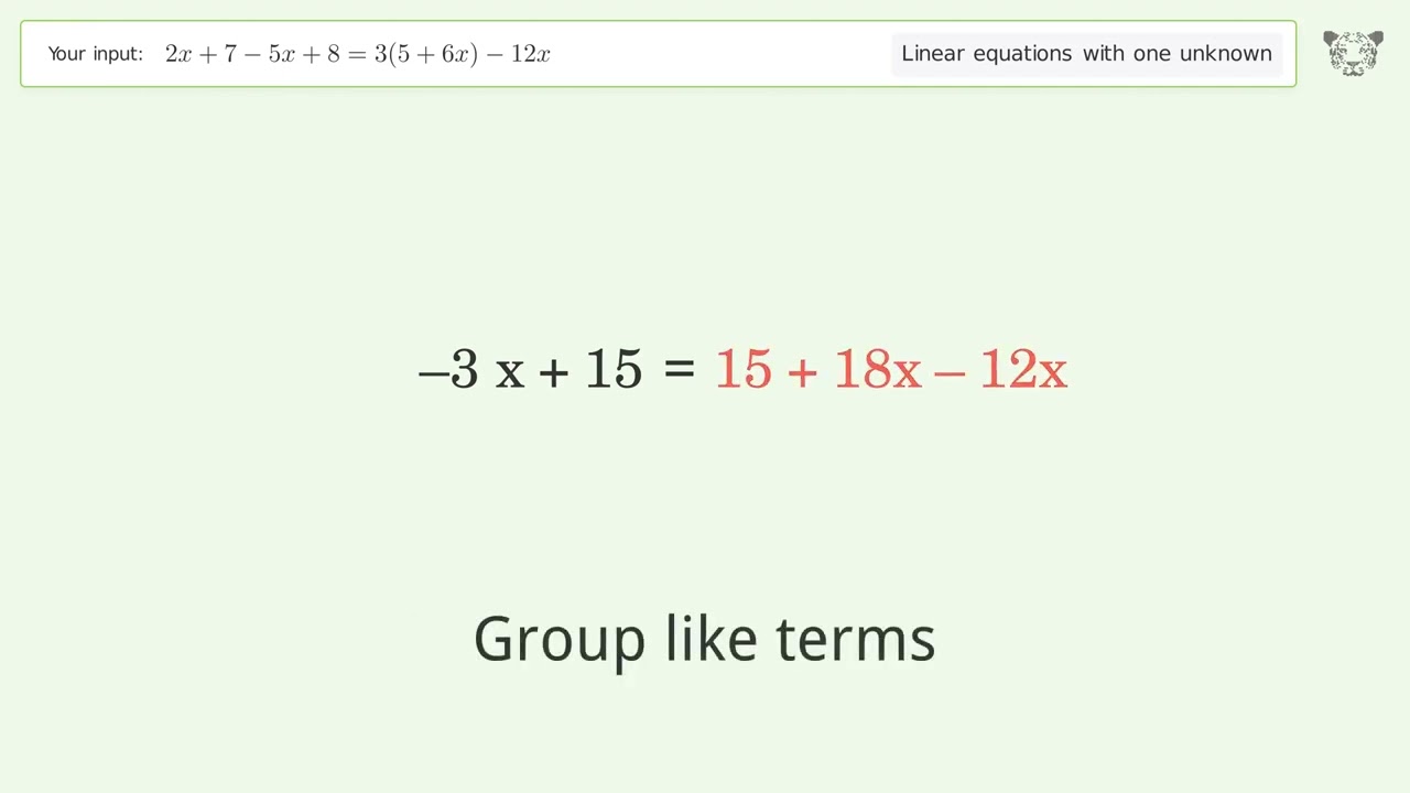 Linear Equation With One Unknown Solve 2x 7 5x 8 3 5 6x 12x Step by Linear Equation With One Unknown Solve 2x 7 5x 8 3 5 6x 12x Step by