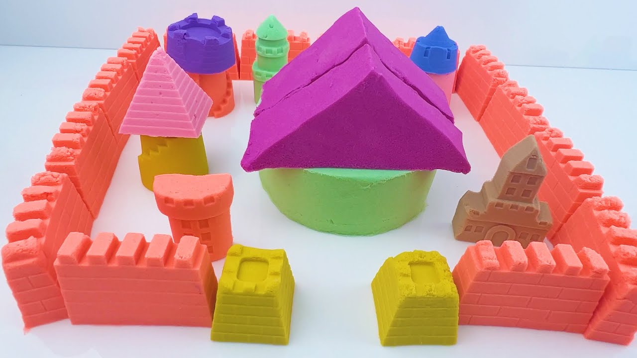 Very Satisfying ASMR Kinetic Sand - DIY - How To Make Rainbow Castle ...