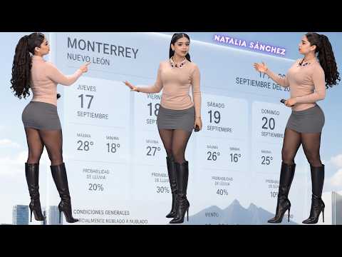 NATALIA SÁNCHEZ 015 HD Grey mini skirt with tights and tall boots.