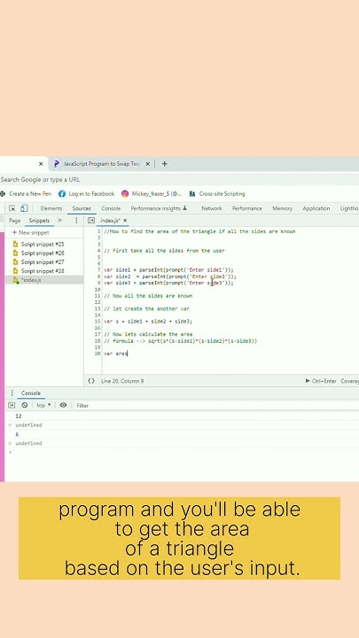 How to find the Area of a triangle if all the sides are known using javascript | Javascript ...