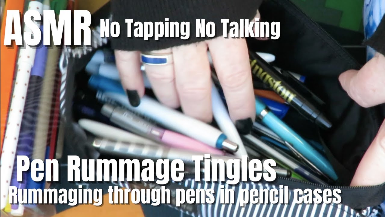 ASMR Pen Rummage Tingles. Rummaging through Pens in Pencil Cases. No ...