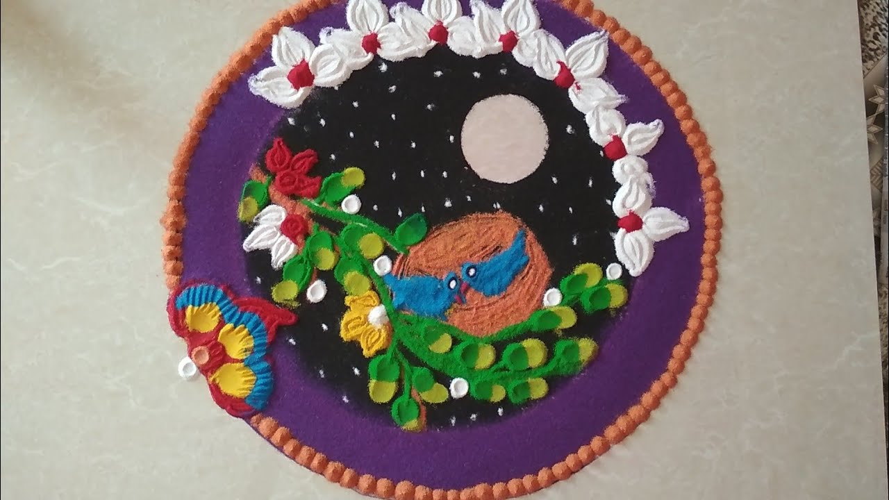 Cute birds rangoli design/ Easy birds rangoli design - YouTube