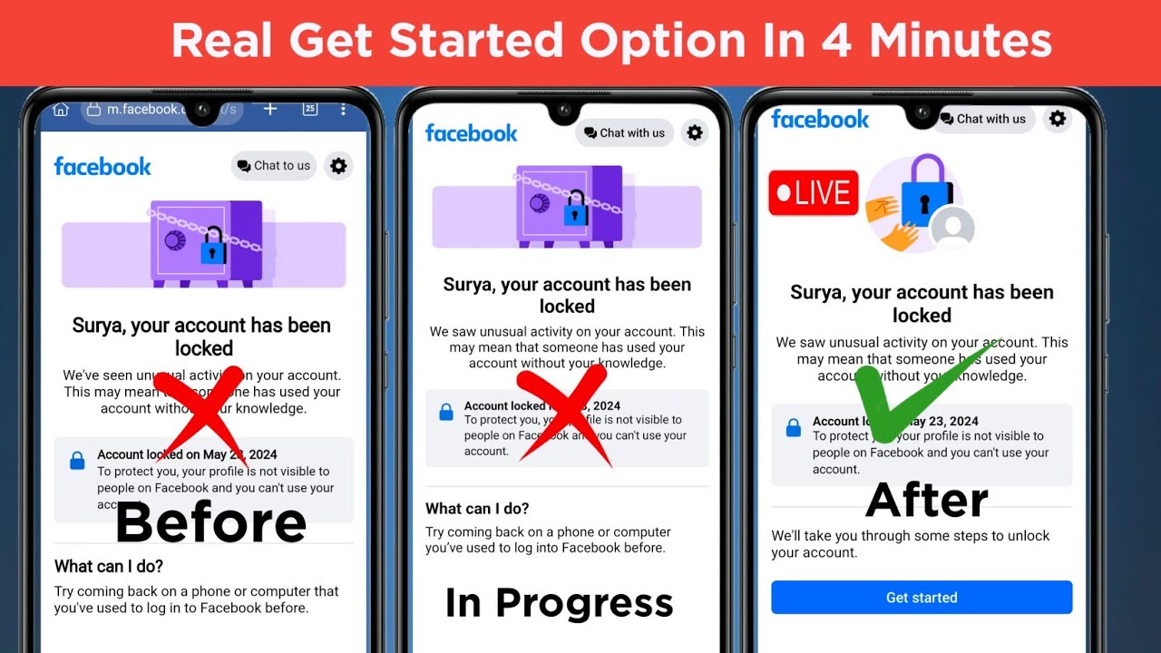 facebook fake get started option your account has been locked facebook ...