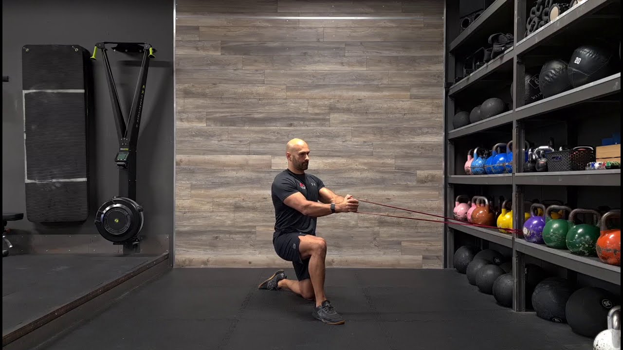 Half kneeling band core rotation - YouTube