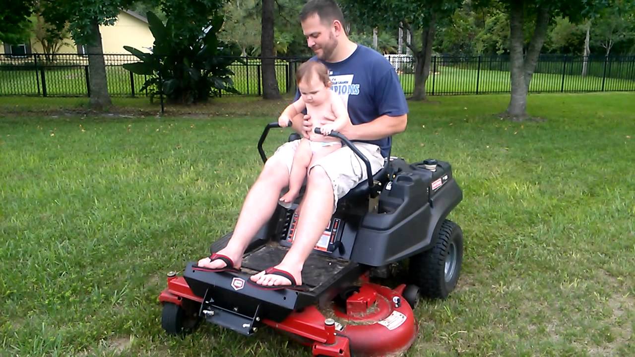 Redneck baby riding the lawnmower - YouTube