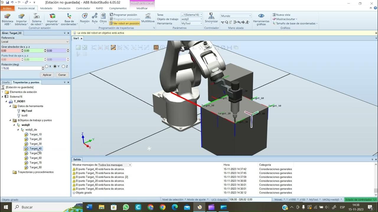 Robot Studio 3: Programando posiciones con crear objetivo - YouTube