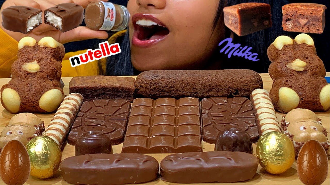 ASMR CHOCOLATE MILKA BROWNIES ,KINDER & BOUNTY DESSERT MUKBANG ...