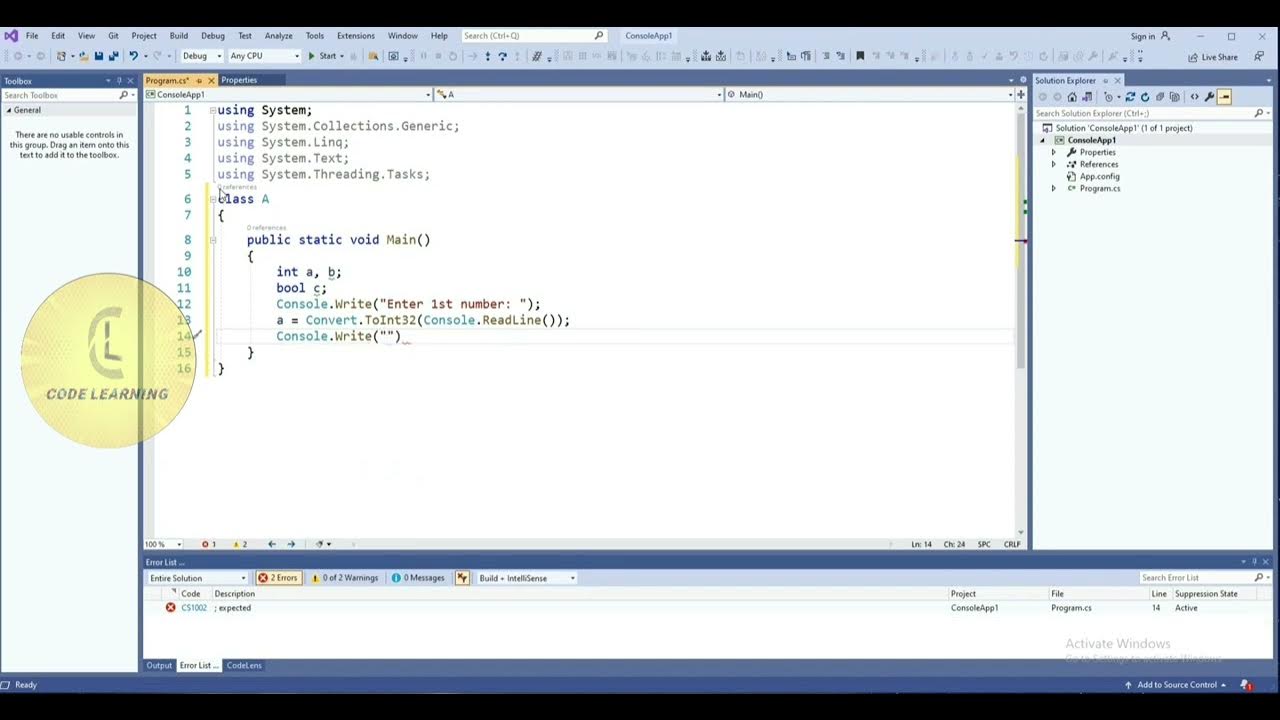 C# | Int functions 'equals() - user input' | CodeLearning - YouTube