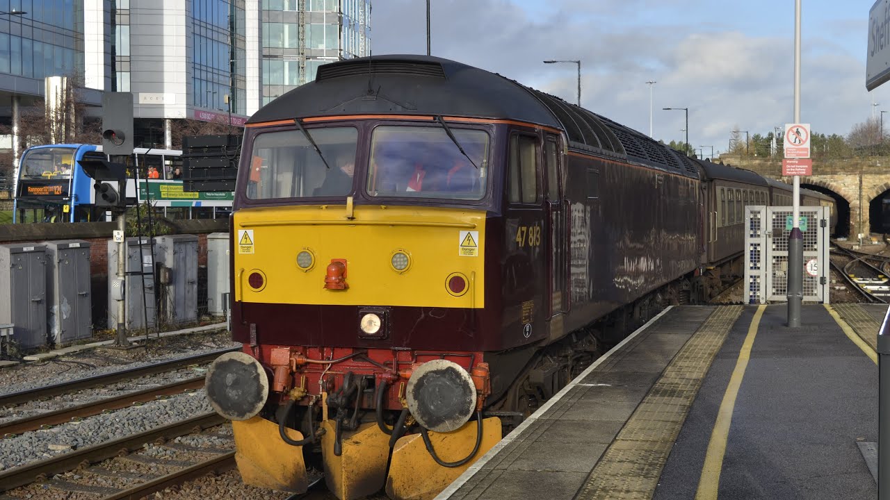 57313 + 47813 West Coast railway leaving Sheffield railway station ...