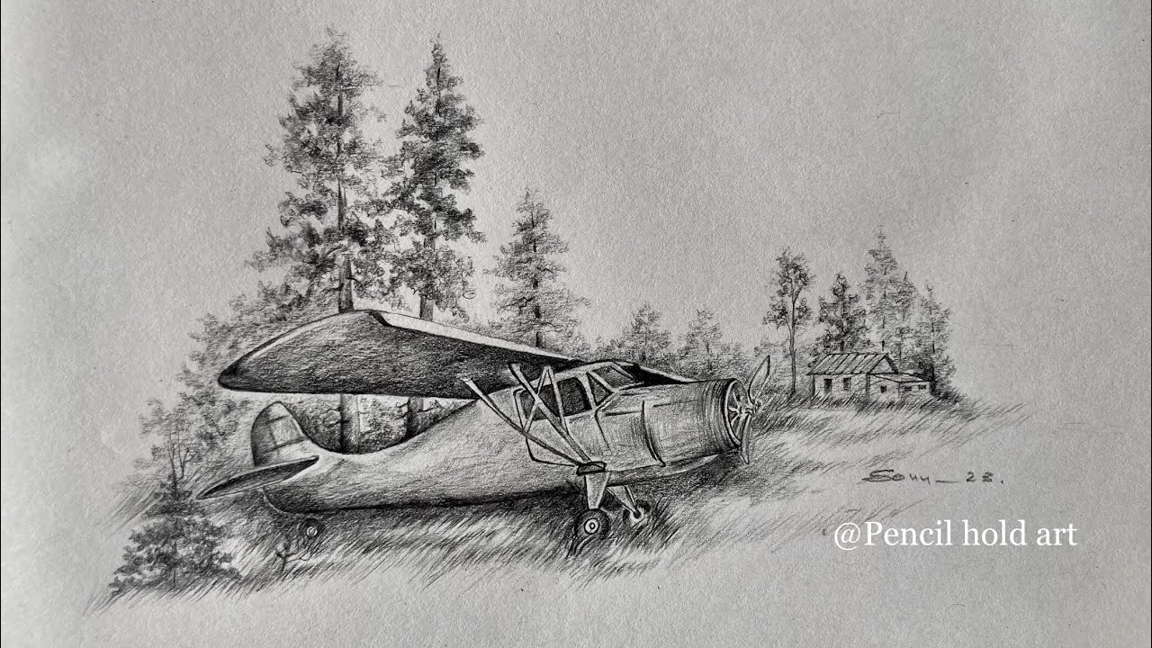 How to draw scenery for plane & nature scene with pencil sketch #plane ...