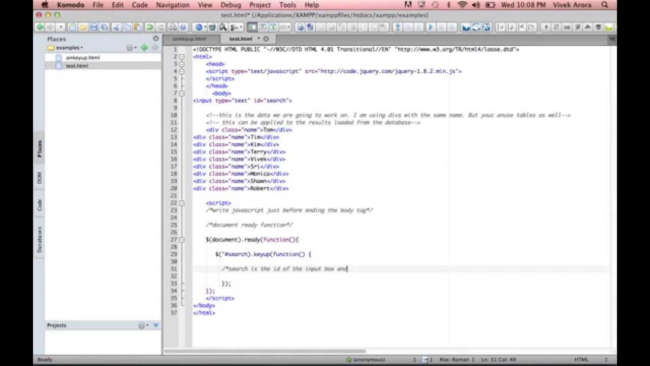 Onkeyup Search using jquery - YouTube