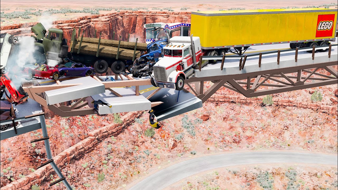 Collapsing Bridge Pileup Car Crashes #15 - BeamNG DRIVE | Destruction ...