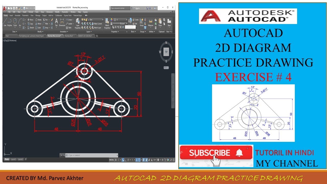 AutoCAD 2D Diagram Drafting Exercise# 4!!Basic to Advance Tutorial for beginner in Hindi# ...