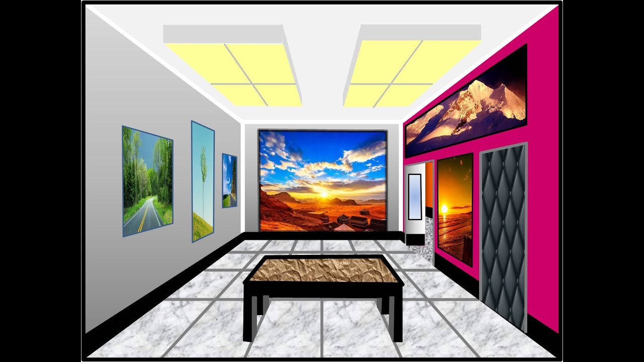 Exercice; galerie d'art en perspective conique frontale. - YouTube