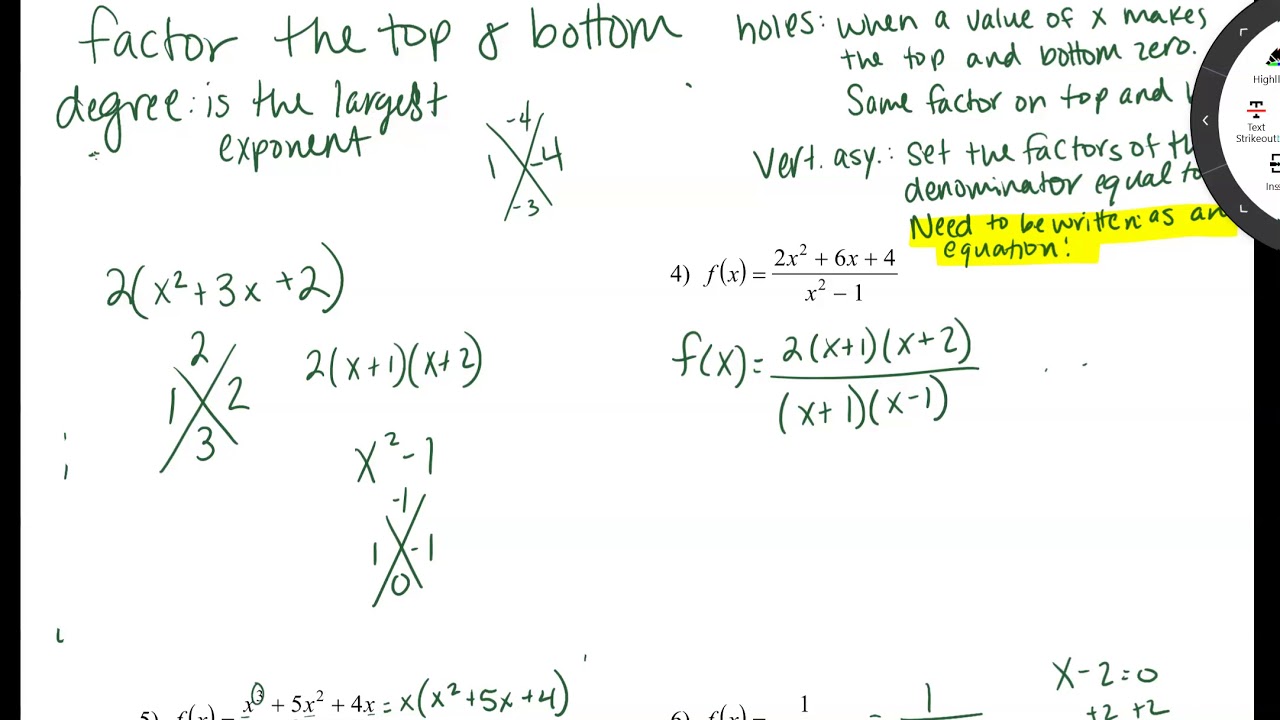 Identifying Key Characteristics of Rational Functions Algebraically 2 ...