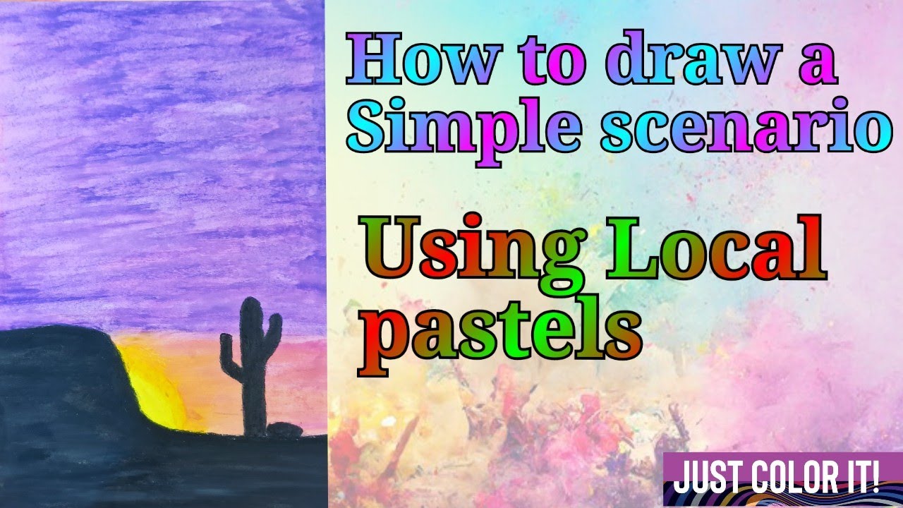 How to draw a simple scenario🏜️ Art for beginners 🖍️| using local ...