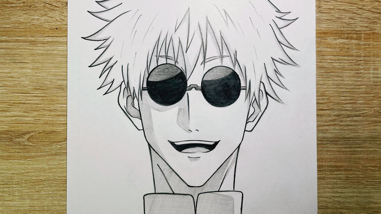 How to draw Gojo with Sunglasses | How to draw anime step by step ...