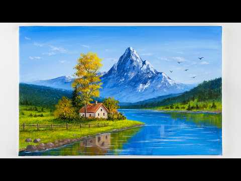 How to Paint a Mountain Lake Scene in Acrylics | Easy Landscape Tutorial