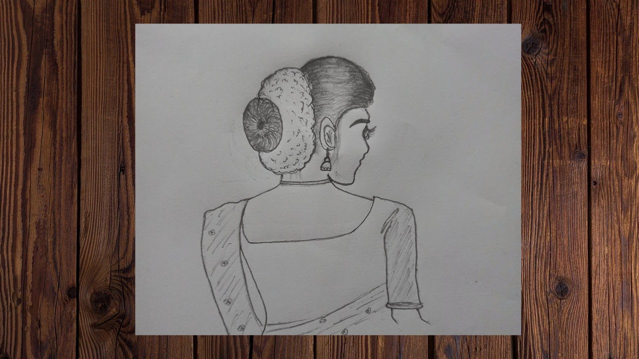 How to draw a traditional women wearing bun | Step by step | Kirthika ...