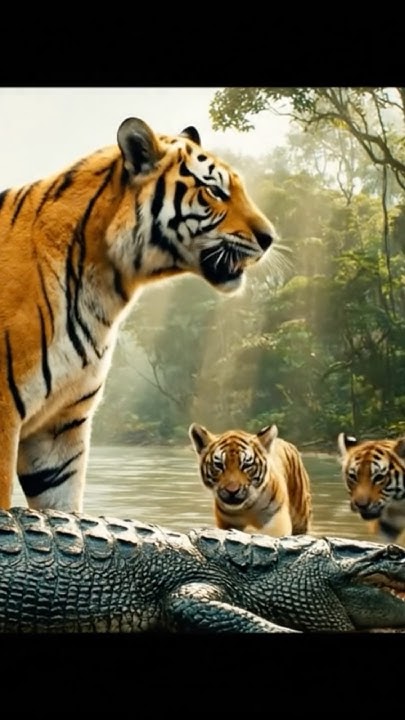 Tiger Kills Crocodile & Shares the Feast with Cubs 🐅🐊 - YouTube