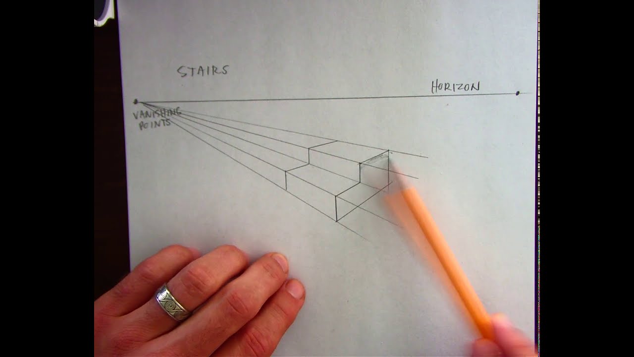 Drawing 2-Point Perspective Stairs - YouTube
