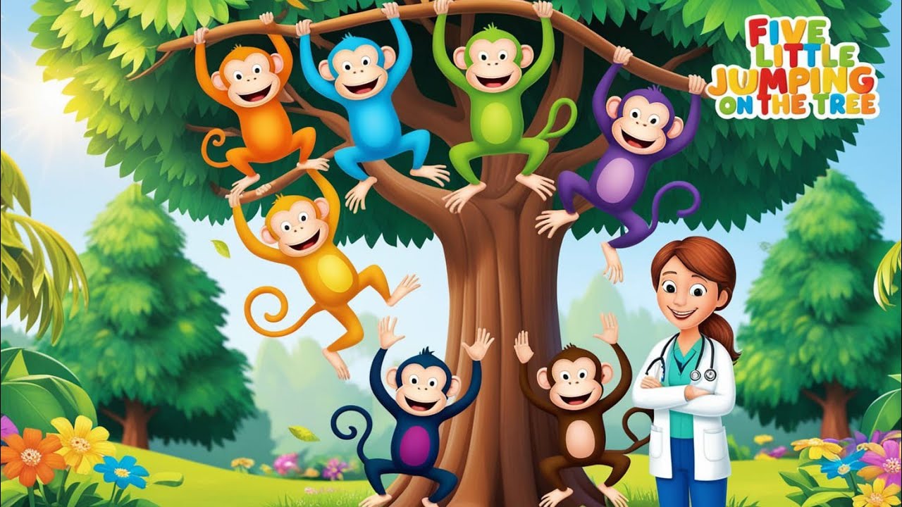"🎶 Five Little Monkeys Jumping on the Trees — Fun Nursery Rhymes for ...