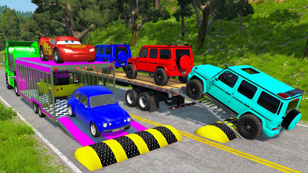 Double Flatbed Trailer Truck vs Speedbumps Train vs Cars Beamng.Drive #7 - YouTube
