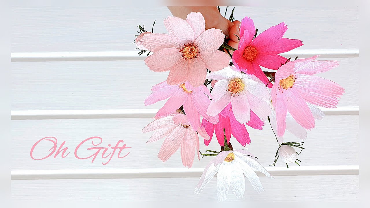 How To Make Cosmos Paper Flower From Crepe Paper - DIY Oh Gift - YouTube