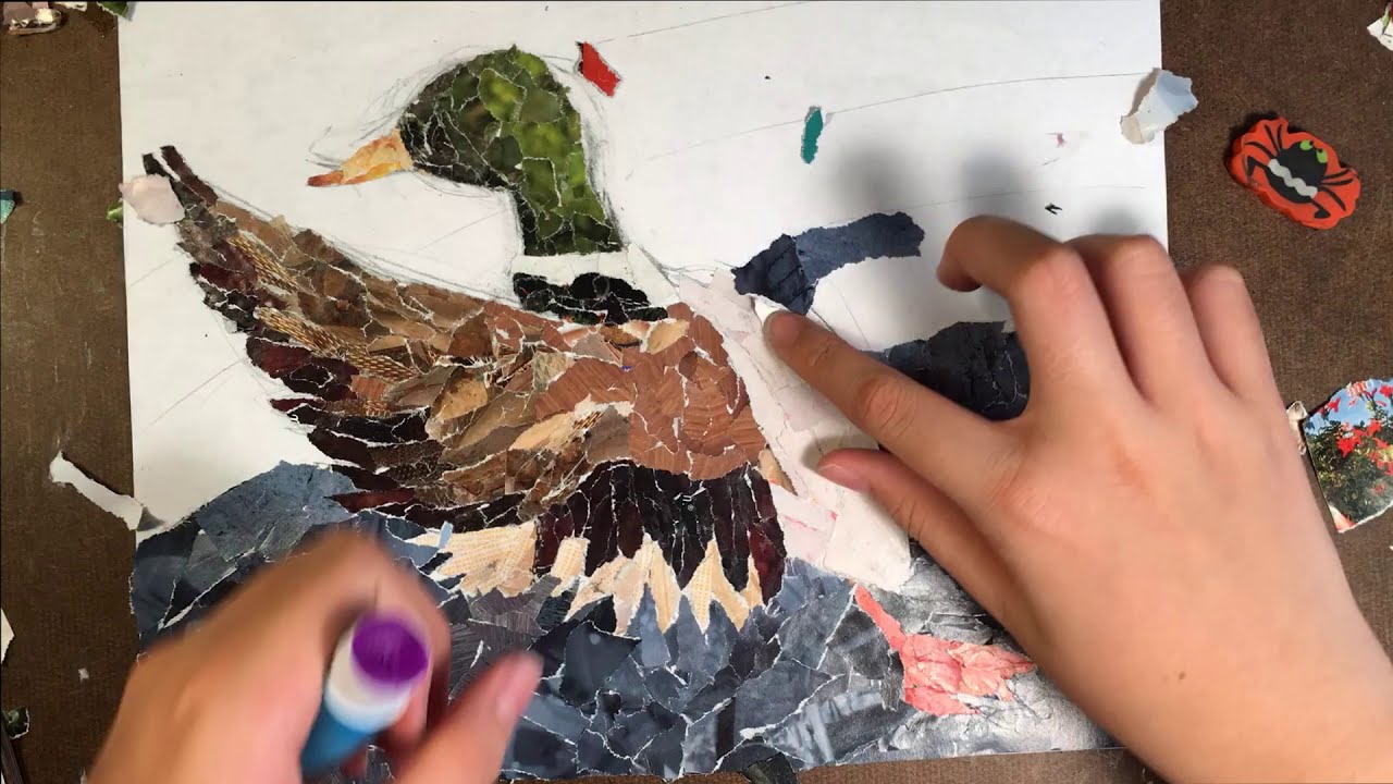 How made a wild duck collage by 12 years old - Tearing art - YouTube