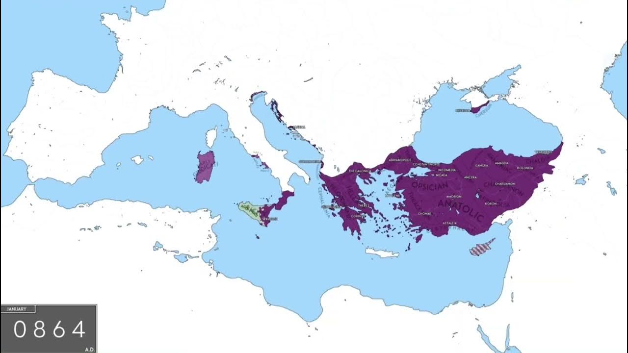 Territorial changes of the Byzantine Empire from AD 480 to 1453 (from Wikipedia) - YouTube