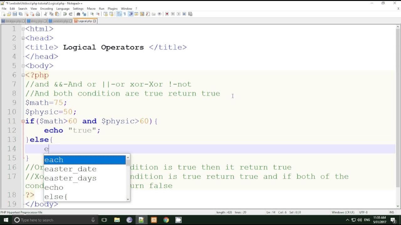 php tutorial in hindi part 12 Logical Operator in PHP - YouTube